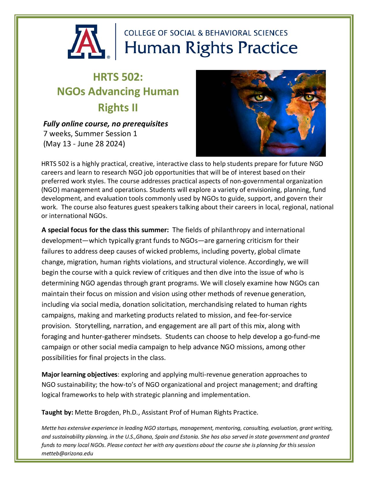 HRTS 502: NGOs Advancing Human Rights II -- Summer Session 1 2024 ...