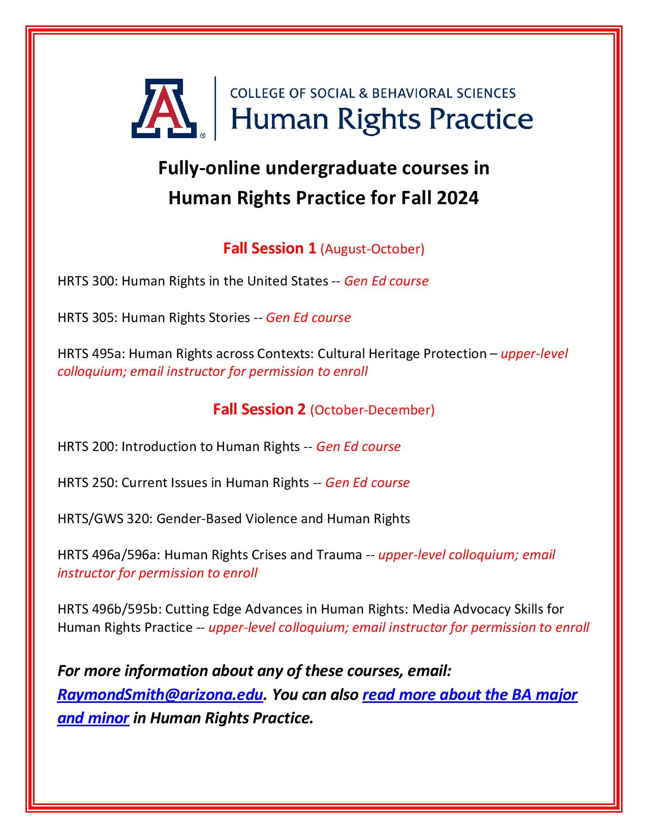 Undergraduate courses in Human Rights Practice for Fall 2024 | Human ...