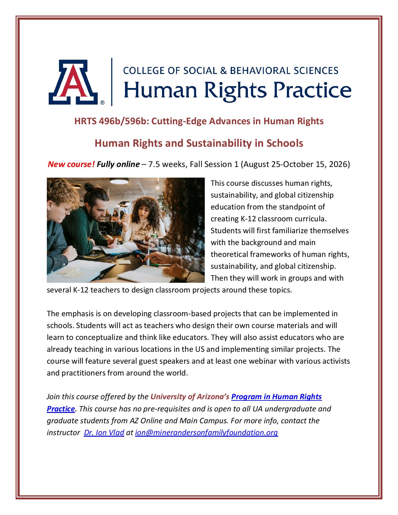 New course in fall 2026 on Human Rights and Sustainability in Schools ...