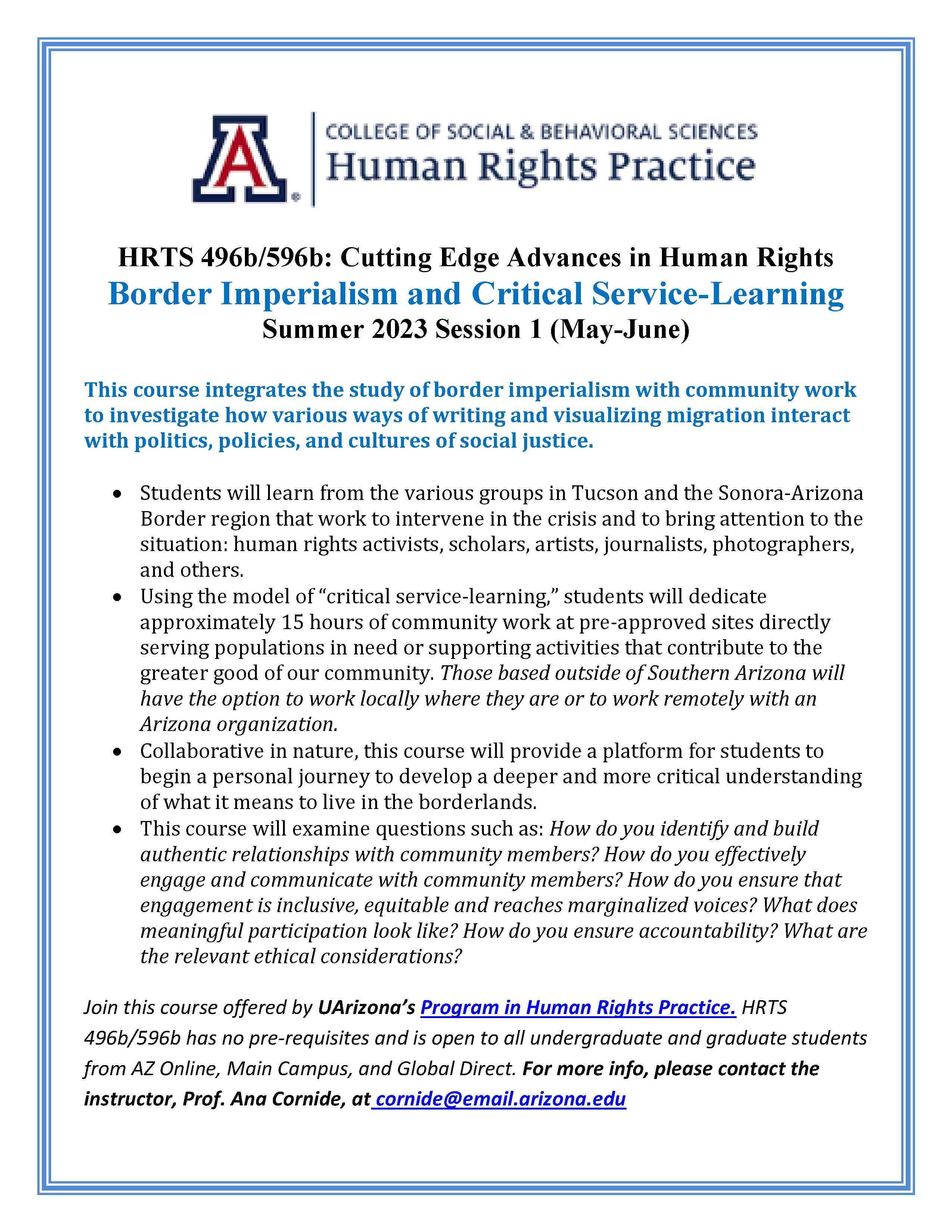 New summer course to be offered on "Border Imperialism and Service ...