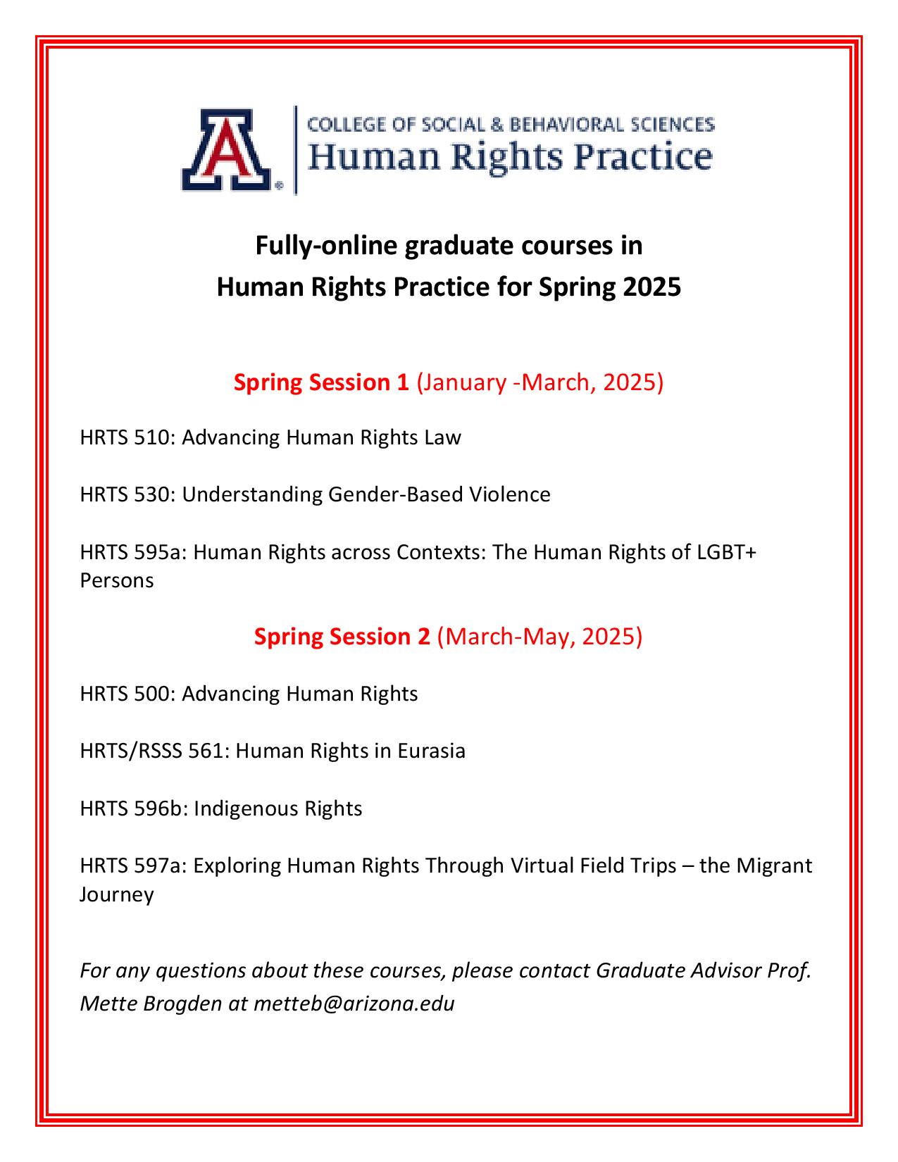 Graduate courses in Human Rights Practice for Spring 2025 | Human ...